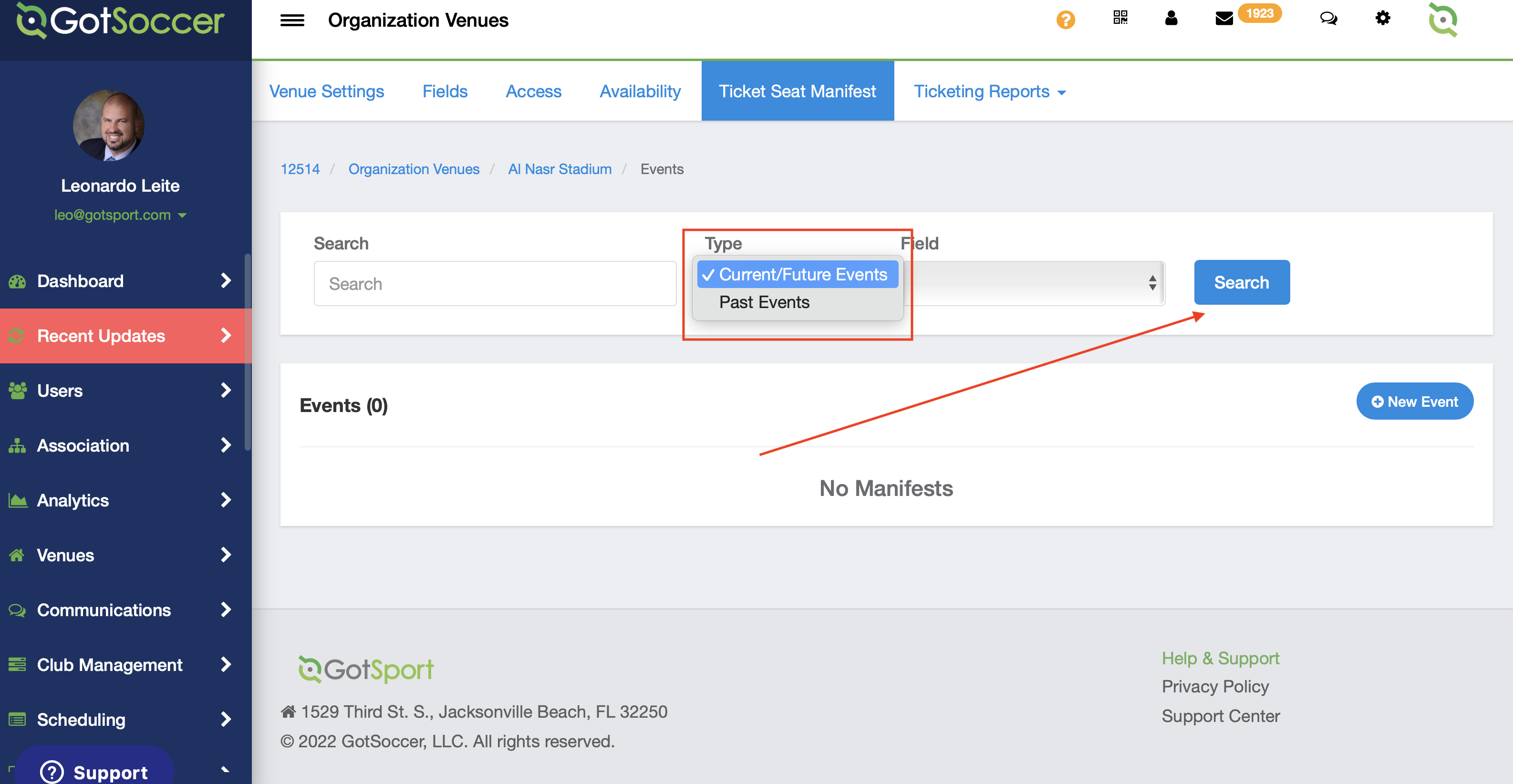 GotSport Ticketing - How to Search For a Ticketed Event